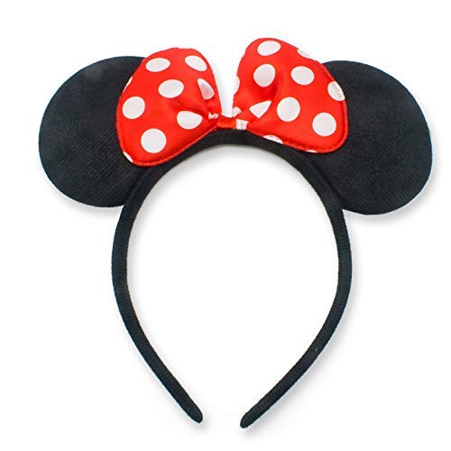 winvin Set of 24 Mouse Costume Deluxe Fabric Ears Headband White Polka Dots Bow Boys Girls Birthday Party Hairs Accessories Baby Shower Headwear Halloween Party Favors Decorations (Black Red)