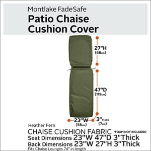 Classic Accessories Montlake Water-Resistant 74 x 23 x 3 Inch Outdoor Chaise Lounge Cushion Slip Cover, Patio Furniture Cushion Cover, Heather Fern, Patio Furniture Cushion Covers