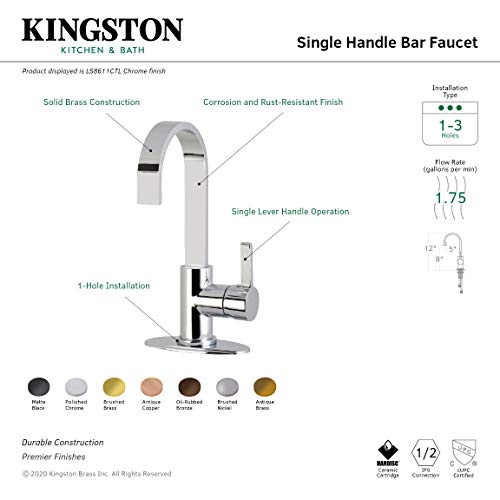 Kingston Brass LS8611CTL Continental Bar Faucet, 5-7/8" (L) x 4-15/16" (W) x 11-11/16" (H), Polished Chrome