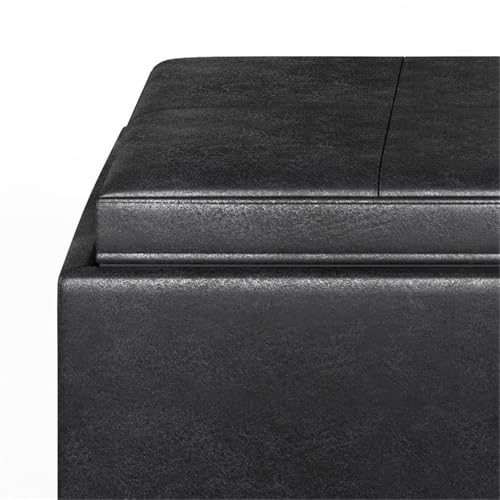 SIMPLIHOME Avalon 35 inch Wide Contemporary Rectangle 5 Pc Storage Ottoman in Distressed Black Vegan Faux Leather, Assembled, for the Living Room, Entryway and Family Room