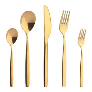 gold silverware set for 4, 20 piece gold utensils, 18/10 stainless steel utensils set titanium gold plated, dishwasher safe gold flatware, great for wedding or daily use