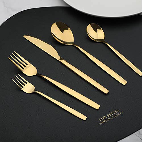 Gold Silverware Set for 4, 20 Piece Gold Utensils, 18/10 Stainless Steel Utensils Set Titanium Gold Plated, Dishwasher Safe Gold Flatware, Great for Wedding or Daily Use