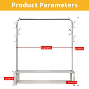 UDEAR Garment Rack Free-standing Clothes Rack with Top Rod,Lower Storage and 6 Hooks, White