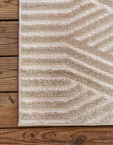 Unique Loom Sabrina Soto Outdoor Collection Modern, Vibrant, Carved Area Rug, 2 ft x 6 ft, Beige