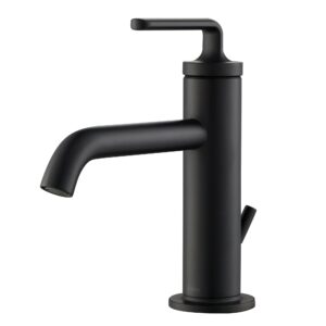 kraus ramus single handle bathroom sink faucet with lift rod drain in matte black, kbf-1221mb