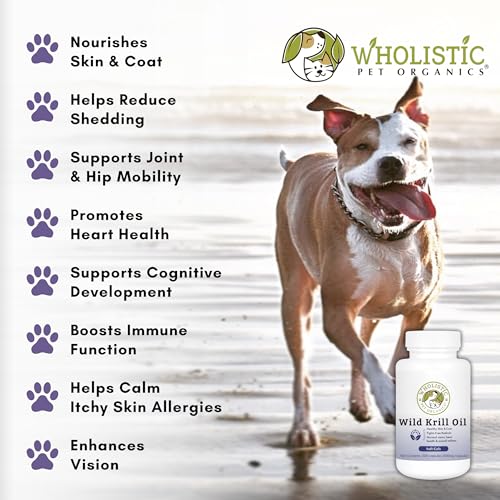 Wholistic Pet Organics - Krill Oil Soft Gel Capsules for Dogs - Supports Dog Joint Health, Shiny Coat & Heart Wellness - Omega-3 & Astaxanthin Supplement - 200 Count