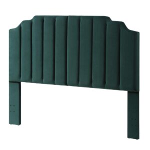 24KF Modern Velvet Upholstered King/Cal King Headboard, Tufted Headboard for King/Cal King Bed, Modern Vertical Channel Design with Curved Tufted King Head Board-Jade