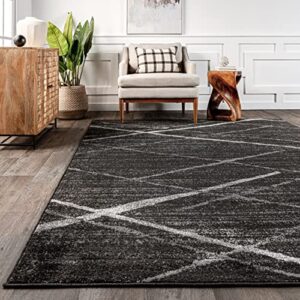 nuLOOM 2x6 Thigpen Contemporary Area Rug, Charcoal, Abstract Lines, Non-Slip Backing, Stain Resistant, For Bedroom, Dining Room, Living Room, Hallway, Office, Kitchen, Entryway