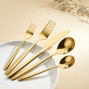 Gold Silverware Set for 4, 20 Piece Gold Utensils, 18/10 Stainless Steel Utensils Set Titanium Gold Plated, Dishwasher Safe Gold Flatware, Great for Wedding or Daily Use