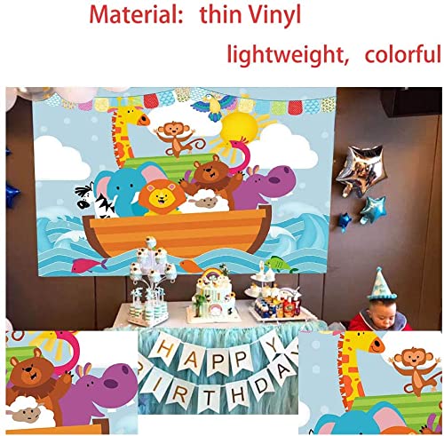 Cartoon Noah's Ark Sea Photography Backdrops Vinyl 7x5ft Wild Safari Animals Zoo Photo Backgrounds Baby Shower Party Banner Decoration Supplies for Children Birthday Cake Table Photo Booth Props