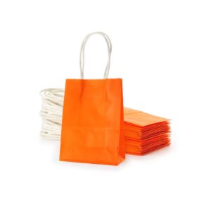 awell small orange paper bag with handle party favours bag 6x4.5x2.5 inch for halloween wedding birthday recycled bag, pack of 24