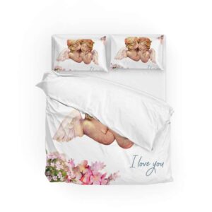 kuizee Cute Watercolor Angels Cherub Duvet Cover Bedding Sets 3 Piece Brushed Microfiber Ultra Soft All Season Comforter Twin Size,White