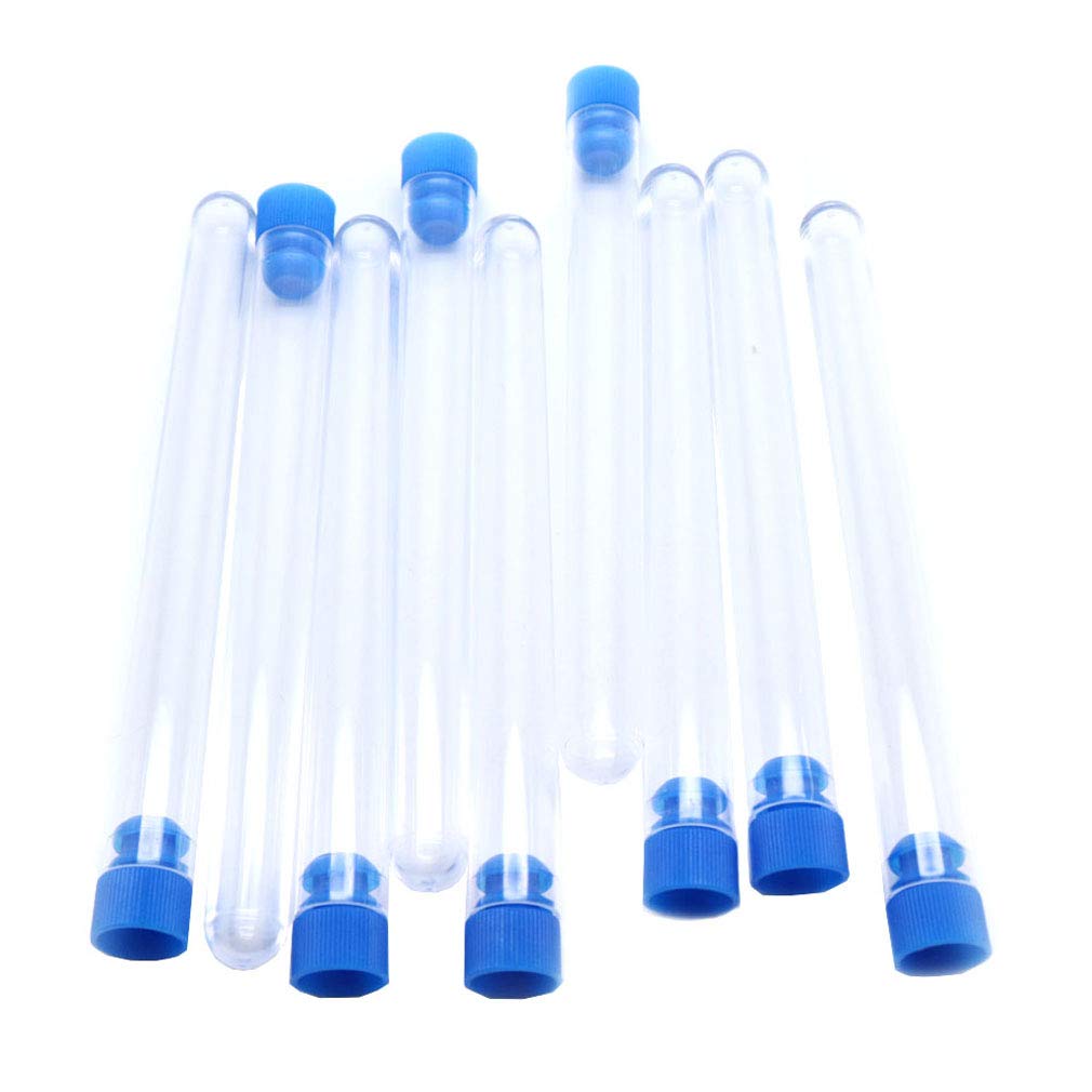 Dasunny 20Pcs Clear Plastic Test Tubes with Blue Caps for Liquid Experiment Seed Powder Spice,16 x 150mm