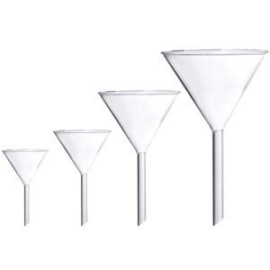 young4us glass funnel set, 4 pcs lab borosilicate glass funnels, 100mm (170mm length), 75mm (130mm), 50mm (90mm) & 40mm (70mm) diameter