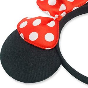 winvin Set of 24 Mouse Costume Deluxe Fabric Ears Headband White Polka Dots Bow Boys Girls Birthday Party Hairs Accessories Baby Shower Headwear Halloween Party Favors Decorations (Black Red)