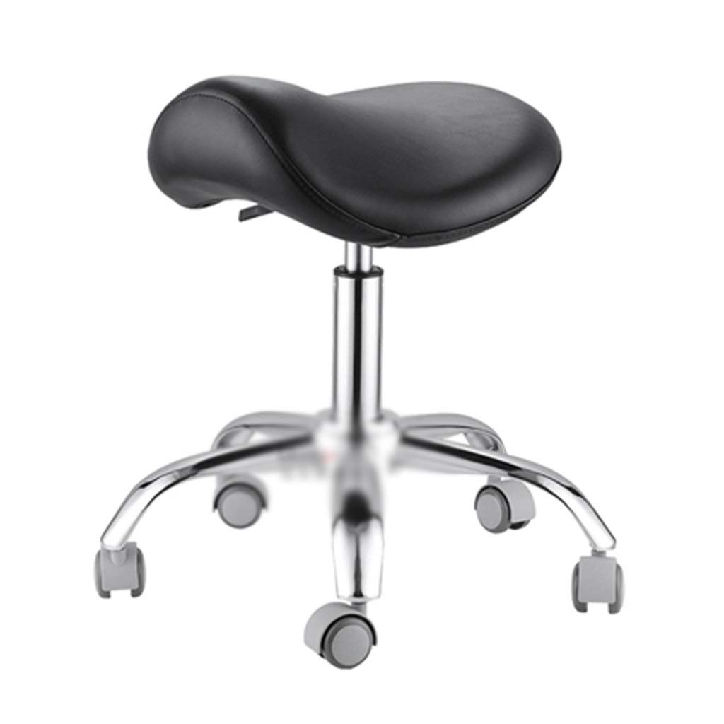 GAOXINGSHOP Ottomans Footstools Black Saddle Stool Adjustable Swivel Lift Ergonomic Stool Rolling Saddle Chair Office Stool (Size : 48 * 52-59cm)