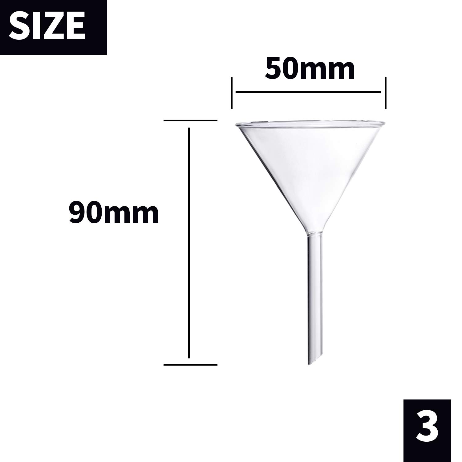 Young4us Glass Funnel Set, 4 Pcs Lab Borosilicate Glass Funnels, 100mm (170mm Length), 75mm (130mm), 50mm (90mm) & 40mm (70mm) Diameter