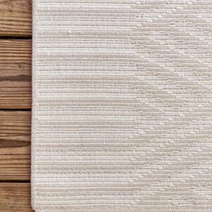 Unique Loom Sabrina Soto Outdoor Collection Modern, Vibrant, Carved Area Rug, 2 ft x 6 ft, Beige