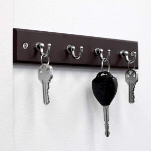 Home Basics 4 Hook Wall Mounted Key Rack Engineered Cherry Wood Finish for Organizing Keys, Coats, and Accessories | Simple Design adds a Function Addition to Any entryway, Kitchen, or Hallway