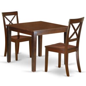 east west furniture oxbo3-mah-w 3 piece dining room table set contains a square kitchen table and 2 dining chairs, 36x36 inch, mahogany