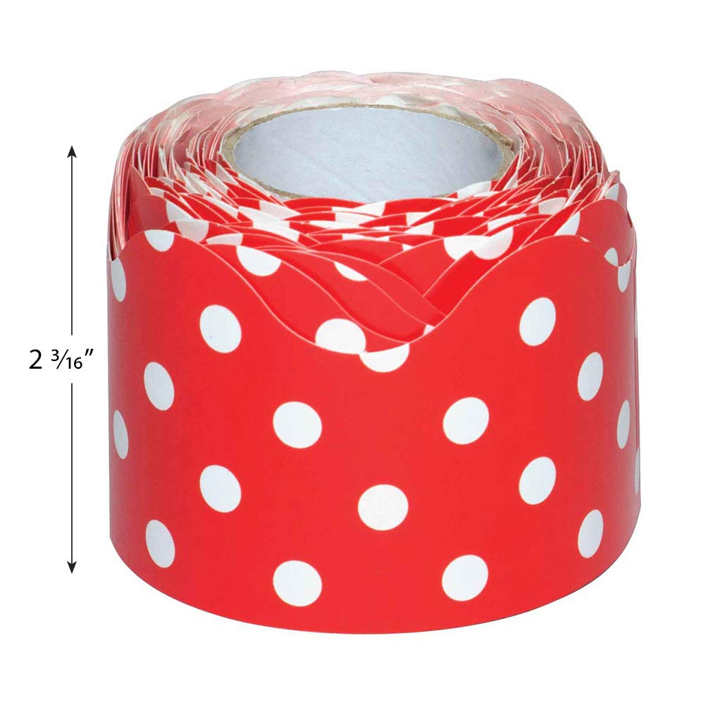 Teacher Created Resources Red Polka Dots Scalloped Rolled Border Trim - 50ft - Decorate Bulletin Boards, Walls, Desks, Windows, Doors, Lockers, Schools, Classrooms, Homeschool & Offices