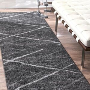 nuloom 2x6 thigpen contemporary area rug, charcoal, abstract lines, non-slip backing, stain resistant, for bedroom, dining room, living room, hallway, office, kitchen, entryway