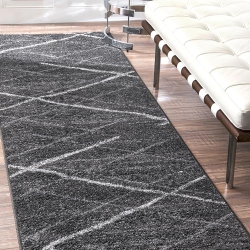 nuLOOM 2x6 Thigpen Contemporary Area Rug, Charcoal, Abstract Lines, Non-Slip Backing, Stain Resistant, For Bedroom, Dining Room, Living Room, Hallway, Office, Kitchen, Entryway