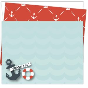 koko paper co nautical thank you cards | 25 flat note cards and envelopes | printed on heavy card stock.