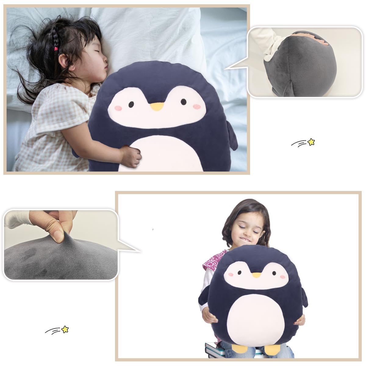 ARELUX Penguin Plush Cuddle Pillow Cute Penguin Stuffed Animal Plush Toy Penguin Plushies Room Decor Festival Penguin Accompany Christmas Birthday Gifts for Kids Boys Girls 16inch