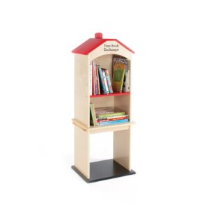 guidecraft free library exchange book stand: 3-shelf wooden storage bookcase, classroom furniture