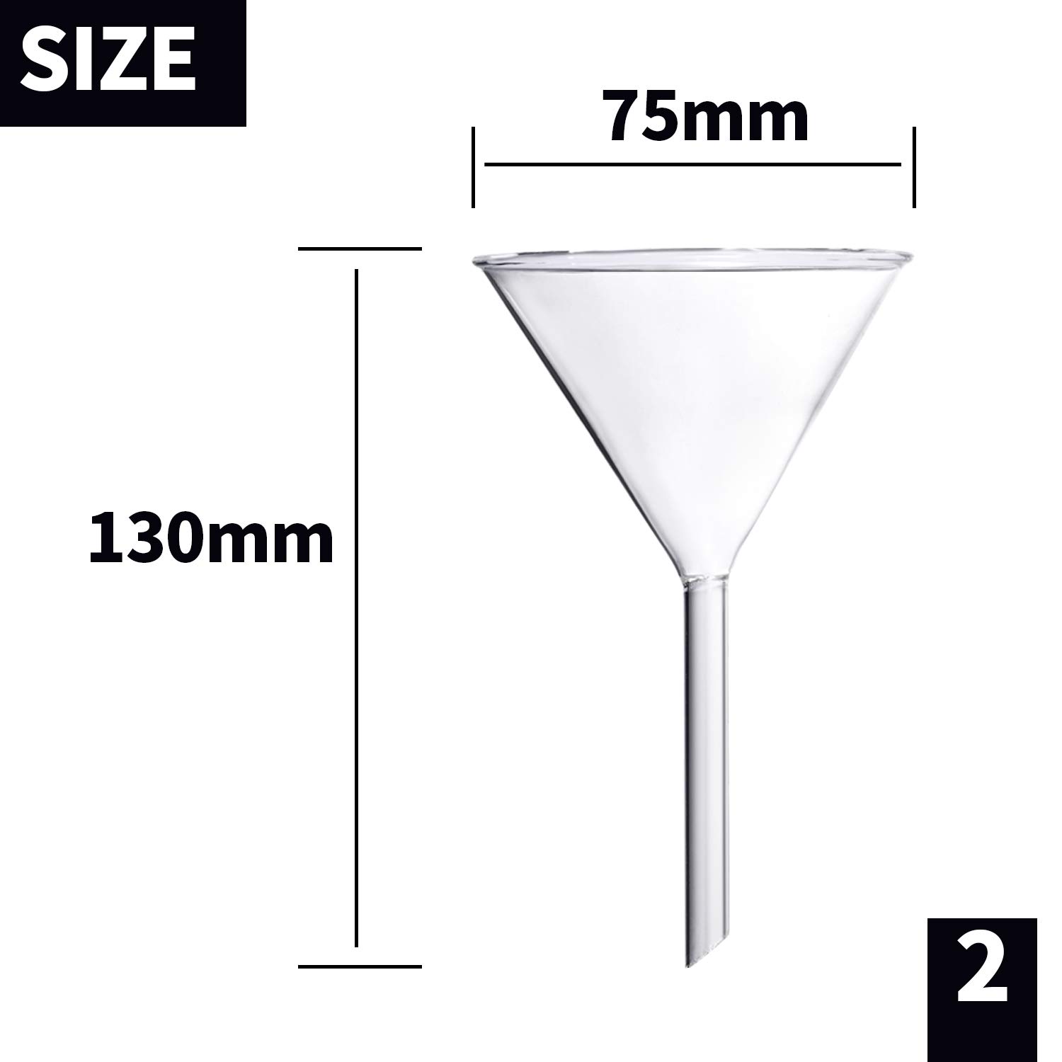 Young4us Glass Funnel Set, 4 Pcs Lab Borosilicate Glass Funnels, 100mm (170mm Length), 75mm (130mm), 50mm (90mm) & 40mm (70mm) Diameter