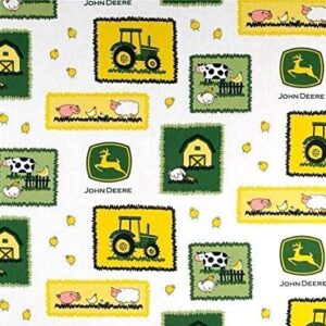 1/2 Yard - John Deere Tractor Patches on White Cotton Fabric - Officially Licensed (Great for Quilting, Sewing, Craft Projects, Throw Blankets & More) 1/2 Yard X 44"