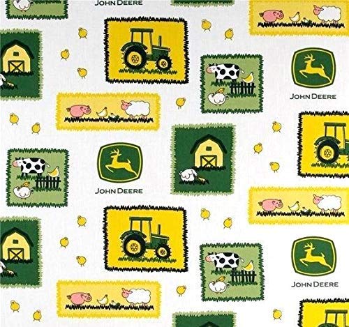 1/2 Yard - John Deere Tractor Patches on White Cotton Fabric - Officially Licensed (Great for Quilting, Sewing, Craft Projects, Throw Blankets & More) 1/2 Yard X 44"