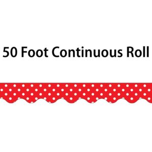 Teacher Created Resources Red Polka Dots Scalloped Rolled Border Trim - 50ft - Decorate Bulletin Boards, Walls, Desks, Windows, Doors, Lockers, Schools, Classrooms, Homeschool & Offices