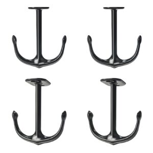 bami-lee house anchor shape zinc alloy double prong ceiling hooks, 4-pack under shelf coat hooks hanging towel robe clothes cap bathroom kitchen cabinet garage use (black)