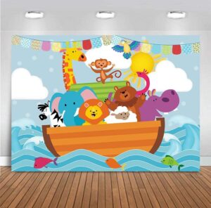 cartoon noah's ark sea photography backdrops vinyl 7x5ft wild safari animals zoo photo backgrounds baby shower party banner decoration supplies for children birthday cake table photo booth props