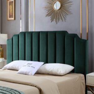 24kf modern velvet upholstered king/cal king headboard, tufted headboard for king/cal king bed, modern vertical channel design with curved tufted king head board-jade