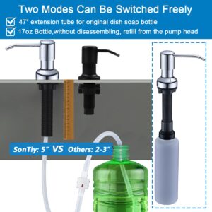 Dish Soap Dispenser for Kitchen Sink, SonTiy Kitchen Hand Soap Dispenser Pump Chrome, Stainless Steel Liquid Soap Dispenser with 47" No-Spill Extension Tube+17 OZ Bottle