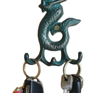 Mermaid Cast Iron Wall Hook, Decorative Metal Key Hanger, Towel Hook with Screws and Anchors