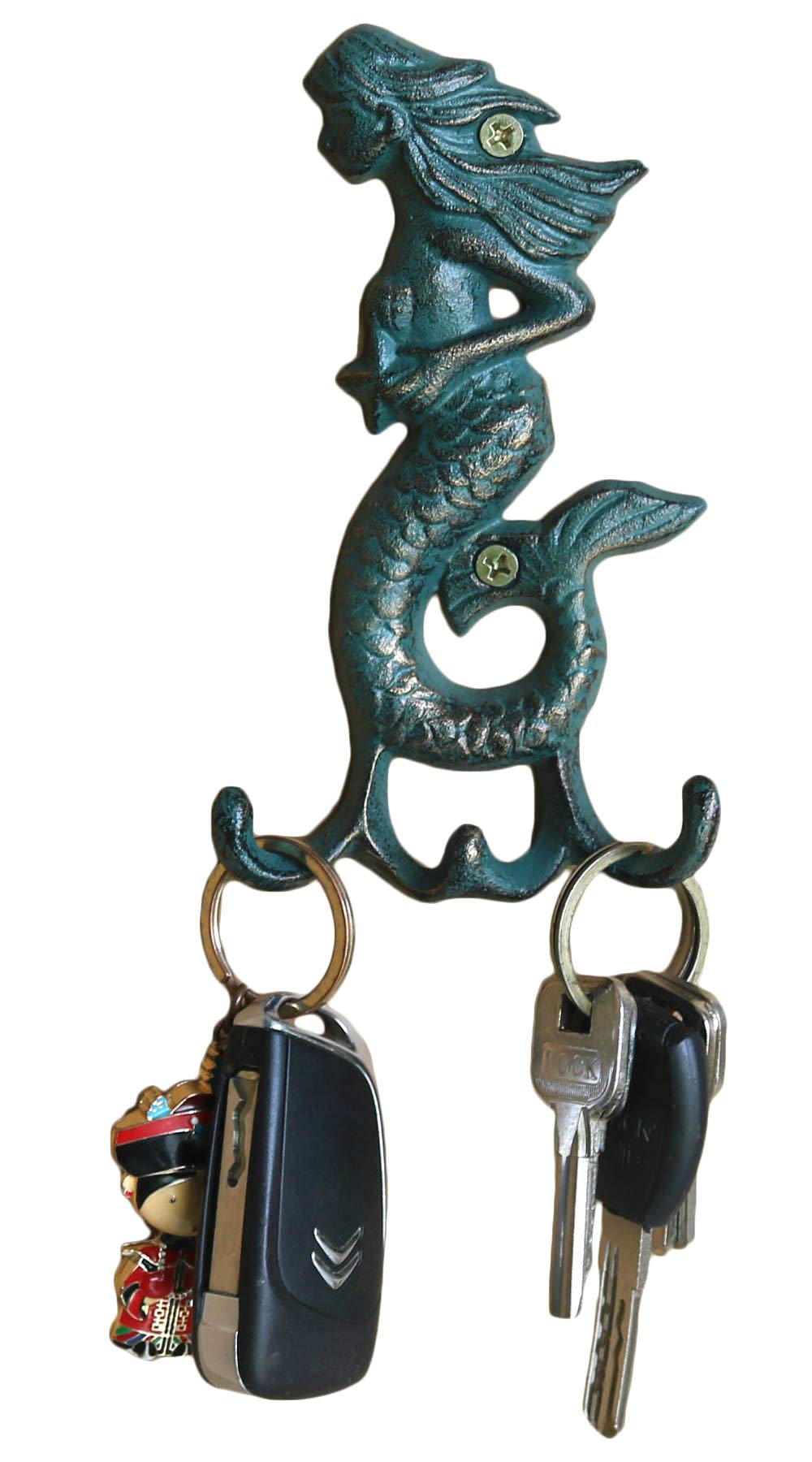 Mermaid Cast Iron Wall Hook, Decorative Metal Key Hanger, Towel Hook with Screws and Anchors