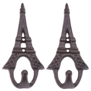 2 pack metal double hook cast iron bar decoration retro creative wall hanging (eiffel tower, 8.5×18×3.5cm)