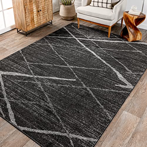 nuLOOM 2x6 Thigpen Contemporary Area Rug, Charcoal, Abstract Lines, Non-Slip Backing, Stain Resistant, For Bedroom, Dining Room, Living Room, Hallway, Office, Kitchen, Entryway