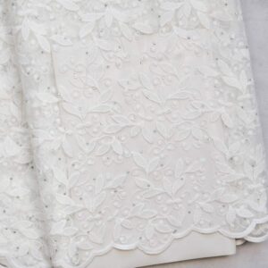 SanVera17 Glitter Stone African Lace Net Milk Silk Fabrics Nigerian Fabric Embroidered and Guipure Cord Lace for Party Wedding (White) 5 Yards