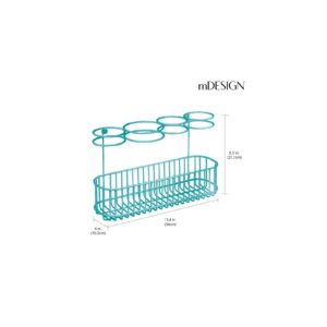 mDesign Metal Wire Cabinet/Wall Mount Hair Care & Styling Tool Organizer - Bathroom Storage Basket for Hair Dryer, Flat Iron, Curling Wand, Hair Straightener, Brushes - Holds Hot Tools - Teal/Blue