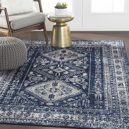 Livabliss Desta Vintage Oriental Area Rug,5'3" x 7'3",Navy