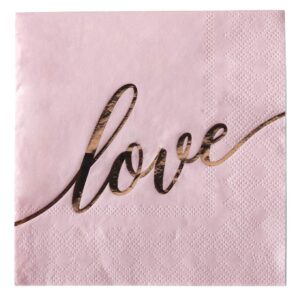 andaz press pink with rose gold scripted love saying cocktail napkins, bulk 100-pack count 3-ply disposable fun beverage napkins for wedding, bridal shower, bachelorette, baby shower, valentine's day