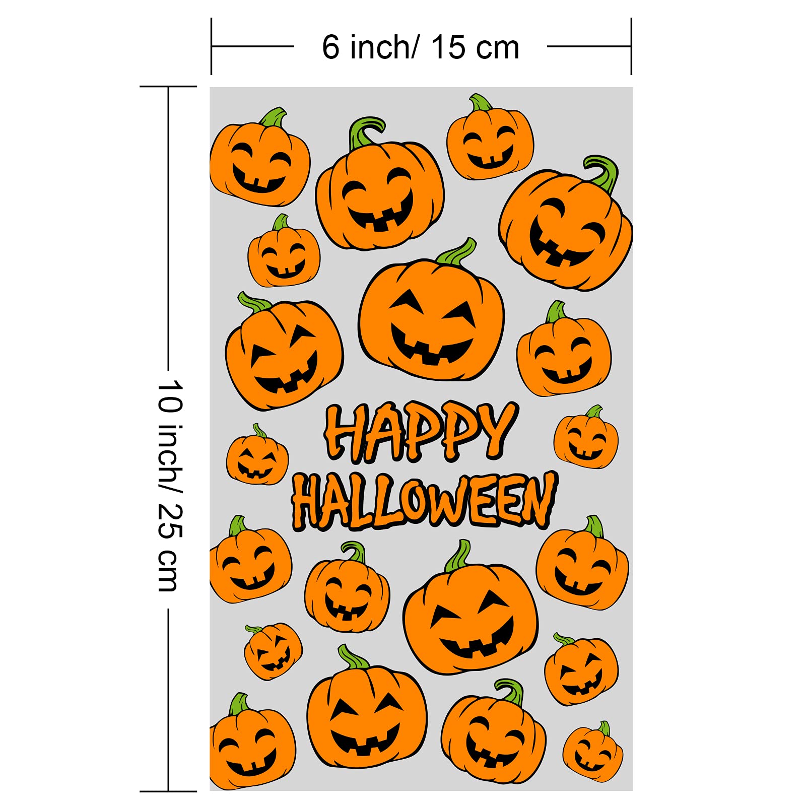 HESTYA 50 Counts 15 x 25 cm Flat Clear Cellophane Treat Bags Block Bottom Pumpkin Halloween Patterned Storage Bags Sweet Bags with 300 Pieces Twist Ties for Halloween Christmas Party Favor(Style D)