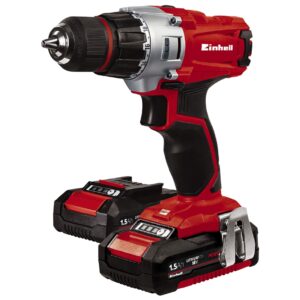 einhell te-cd power x-change 18-volt cordless 2-speed 1250 rpm max, 20+1 torque setting workshop drill/driver, w/case, belt clip, keyless chuck, built-in led, kit (w/ 2x1.5-ah battery + fast charger)