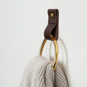 KEYAIIRA - Small Leather Wall Hook, wall hanging strap towel hook for wall leather loop strap for scarf storage boat paddle holder minimal towel bar rack storage