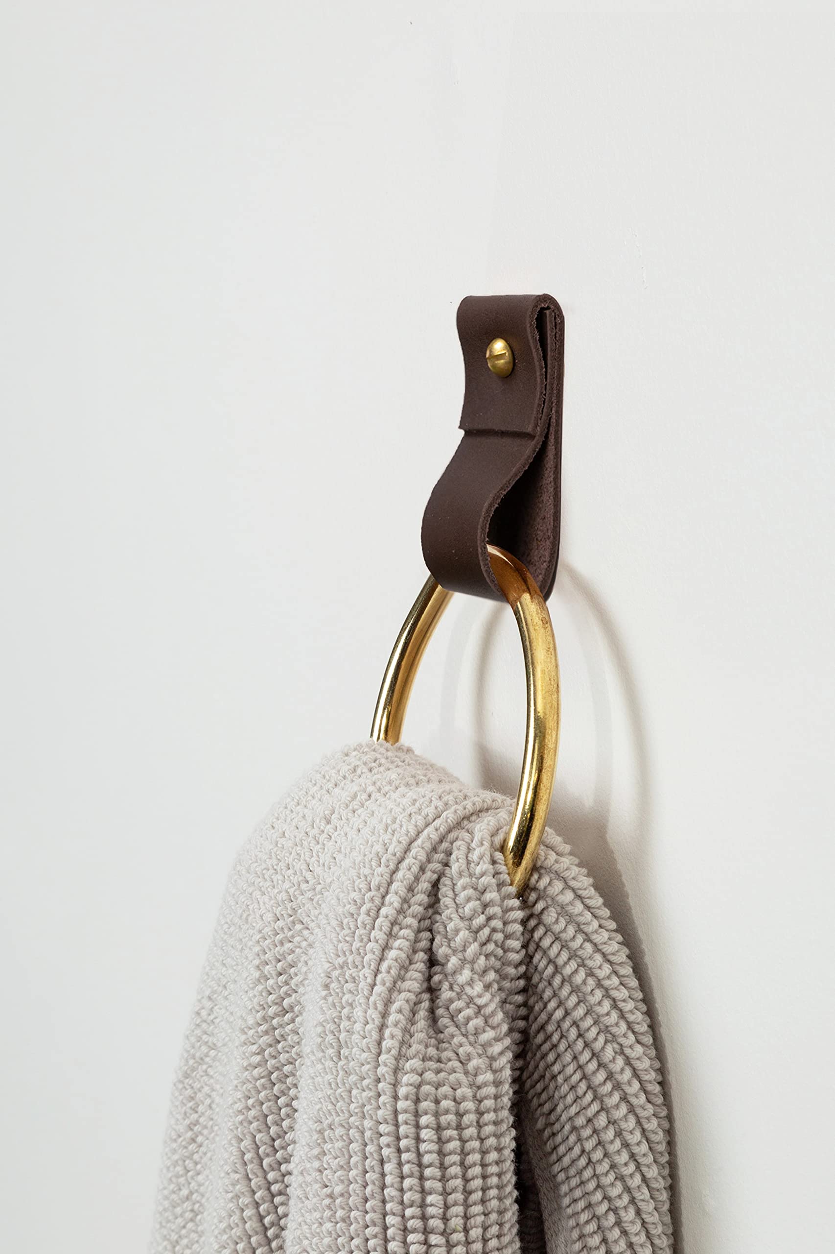 KEYAIIRA - Small Leather Wall Hook, wall hanging strap towel hook for wall leather loop strap for scarf storage boat paddle holder minimal towel bar rack storage